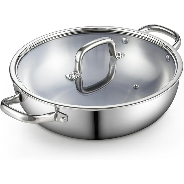 Cook N Home Tri-Ply Stainless Steel Wok, 12 inch Induction Wok with Lid ...