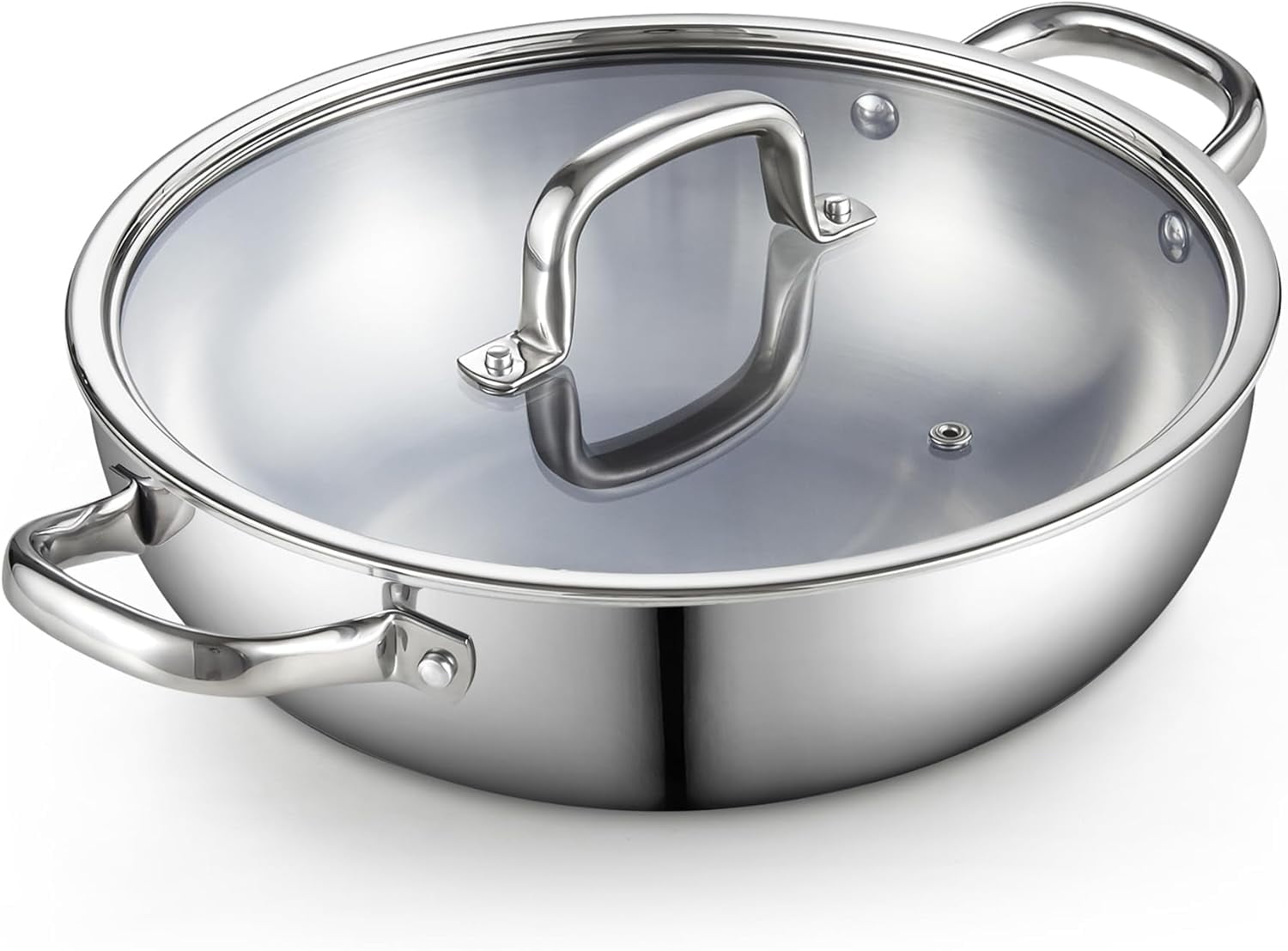 Cook N Home Tri-Ply Stainless Steel Wok, 12 inch Induction Wok with Lid ...