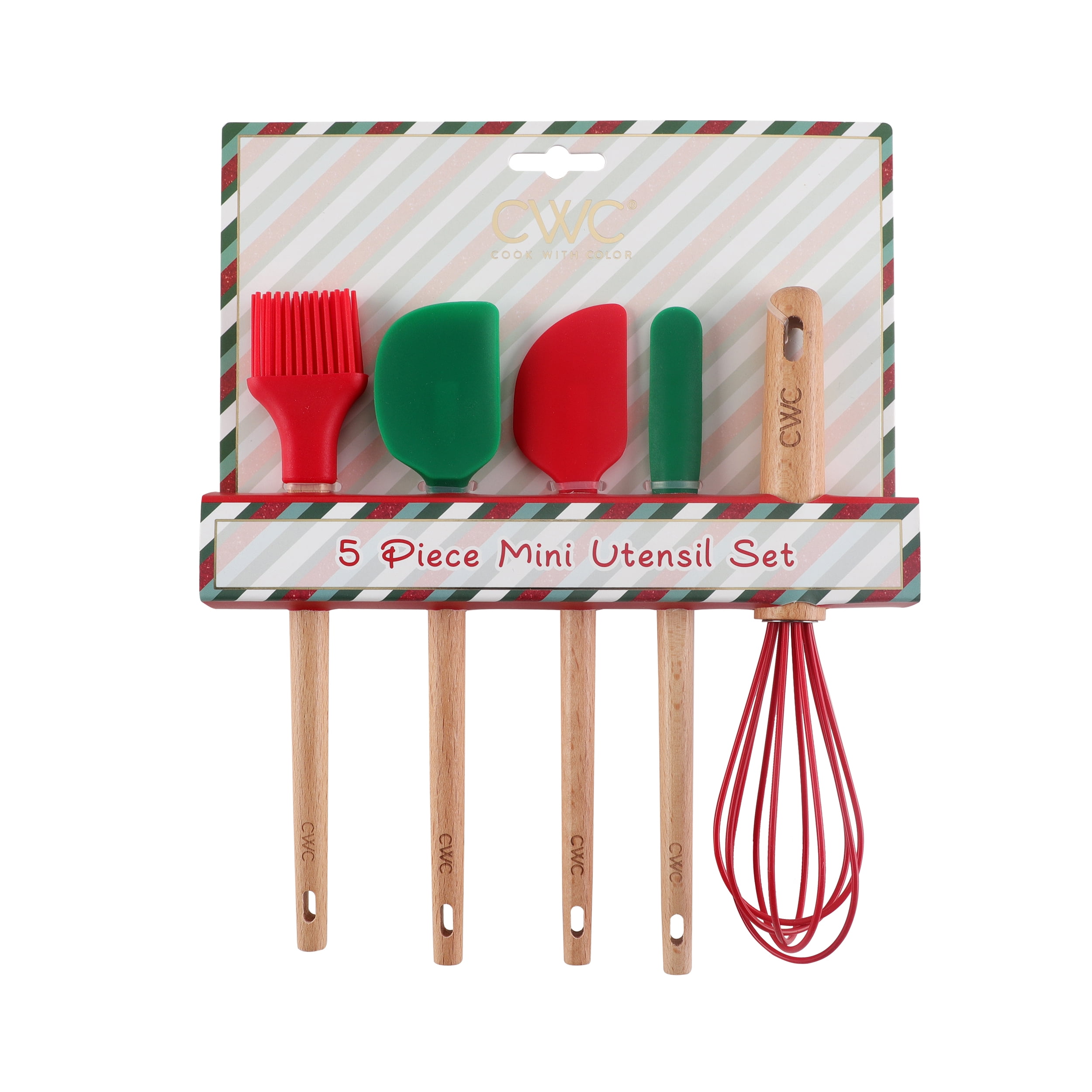 COOK WITH COLOR 5-Piece Multicolor Silicone Utensil Set with Wooden ...