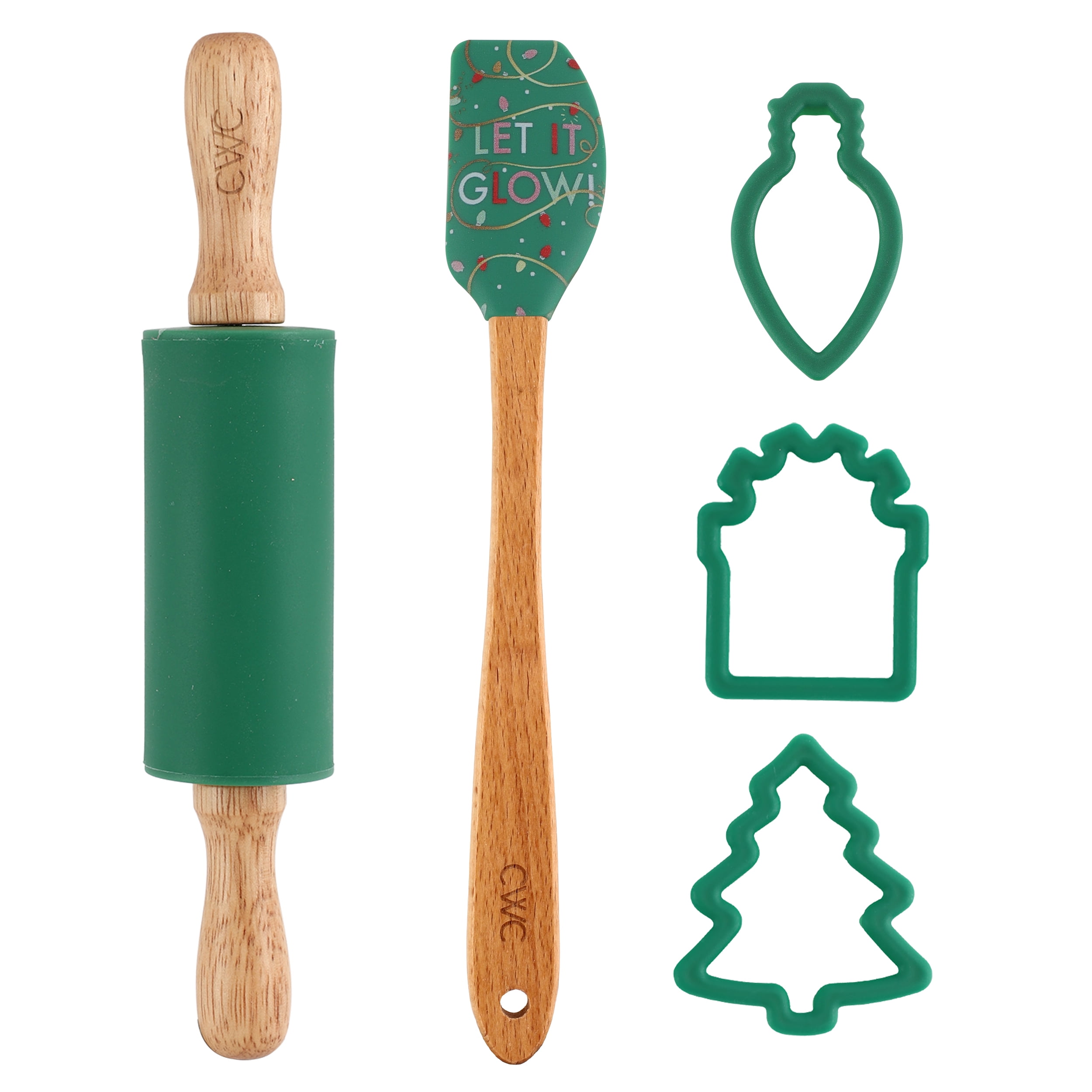 Cook With Color Green 5pc mini silicone spatula, rolling pin, and 3pc ...