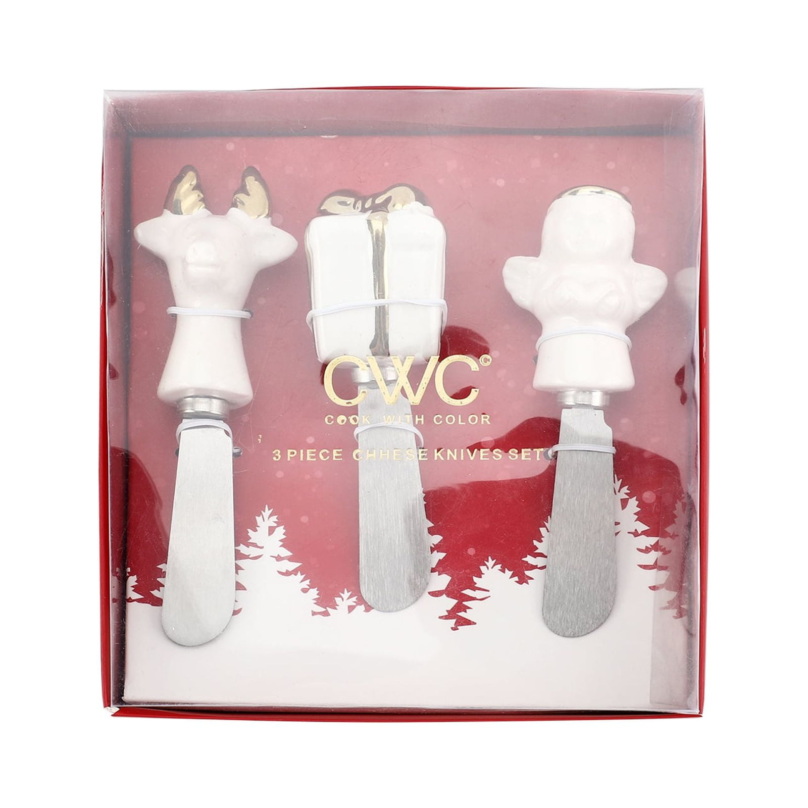 Cook With Color Holiday White Cheese Knife and Fork 3 Piece Set With ...