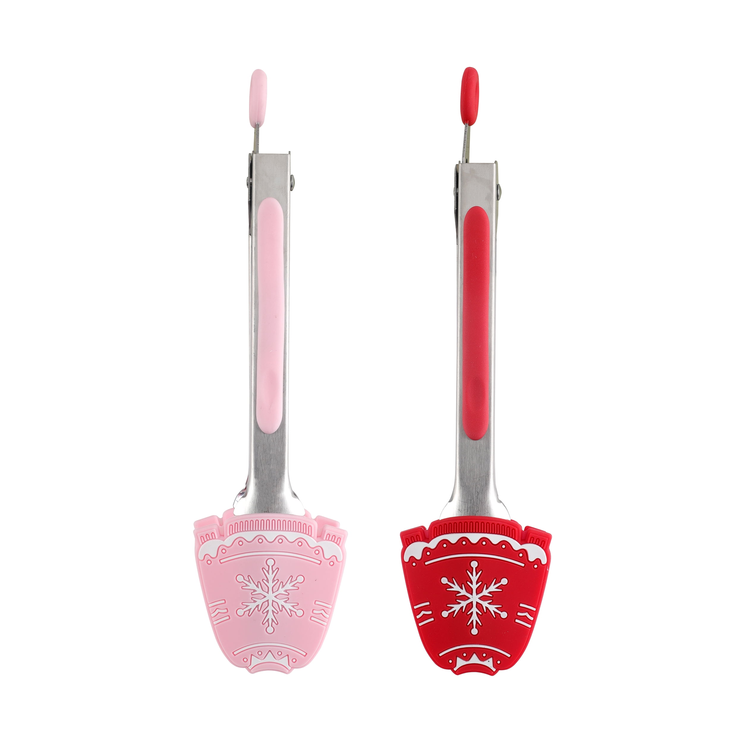 COOK WITH COLOR 2pc 7in Red Pink Silicone Figural Locking Tongs Holiday ...