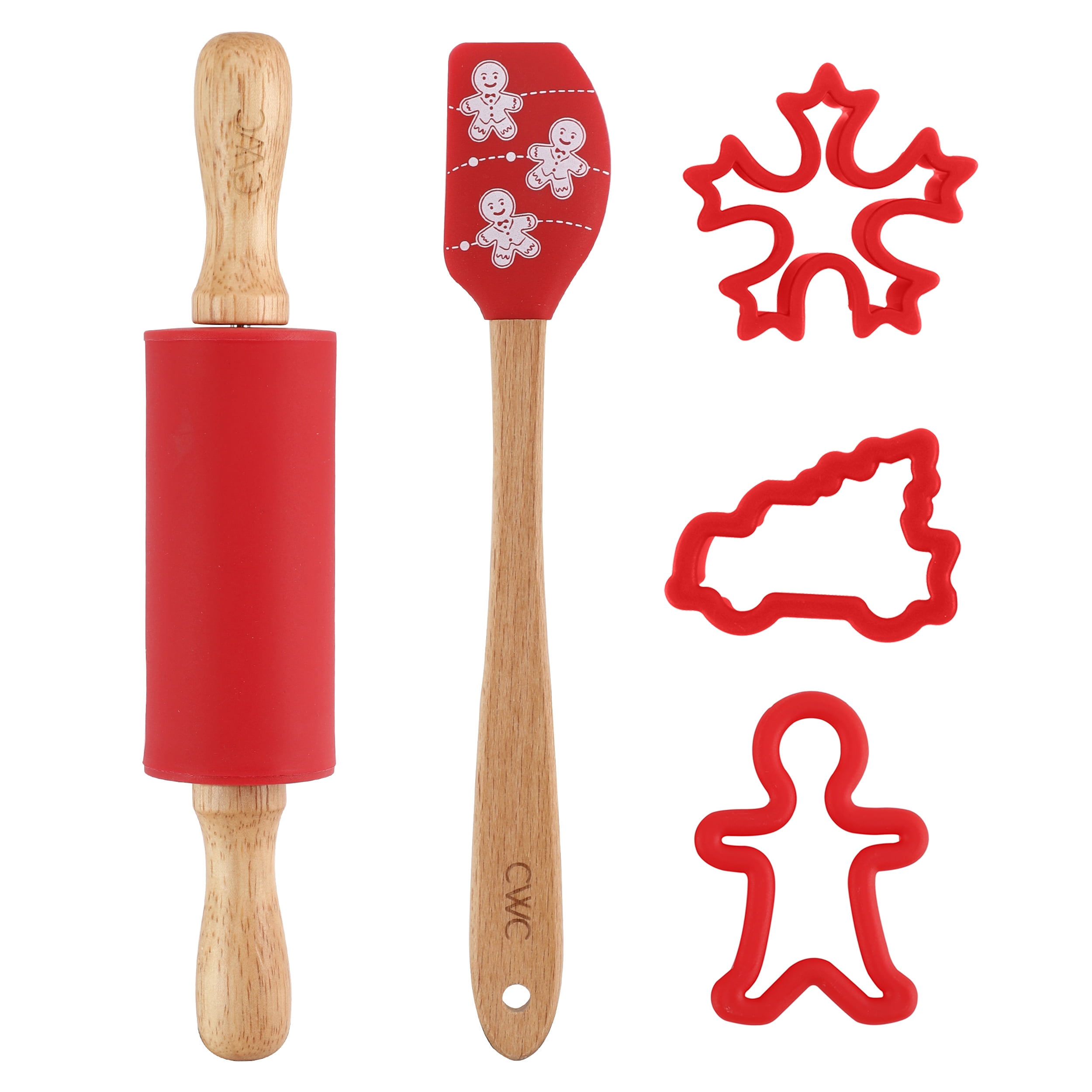 Cook With Color Red 5pc mini silicone spatula, rolling pin, and 3pc ...