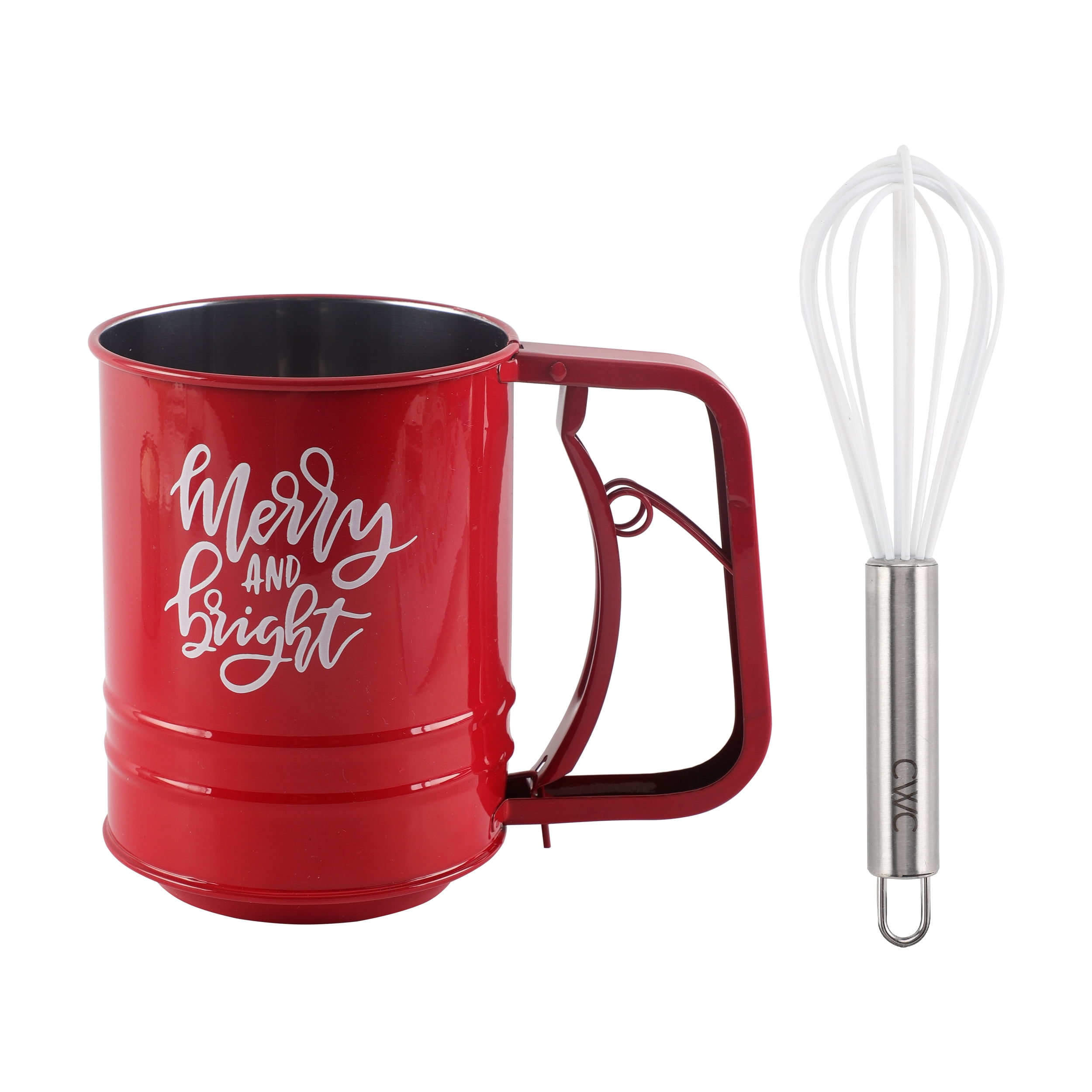 COOK WITH COLOR Red Stainless Steel Flour Sifter & 8-Inch Whisk for ...