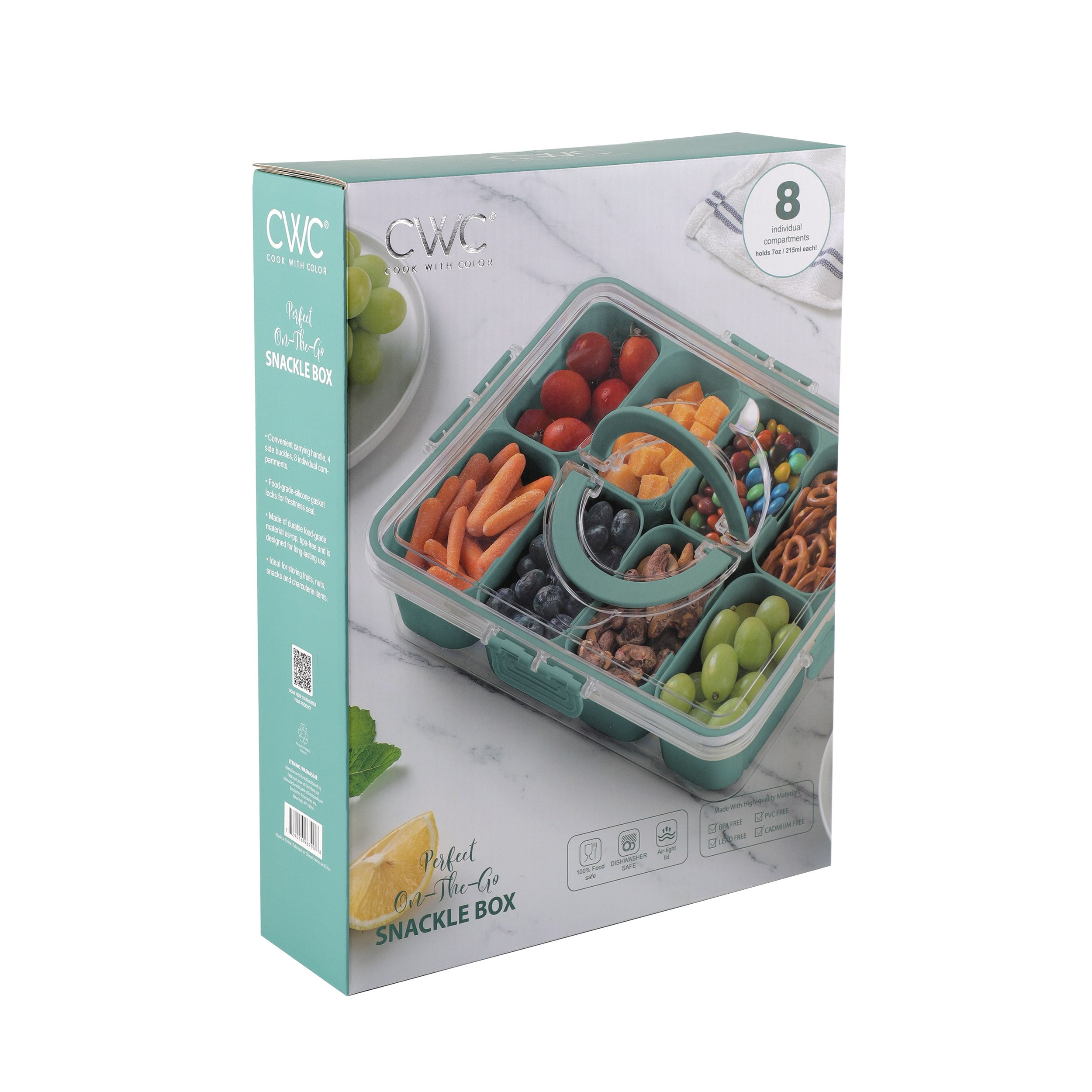 Cook With Color Sage 8 compartment snackle box, charcuterie container ...