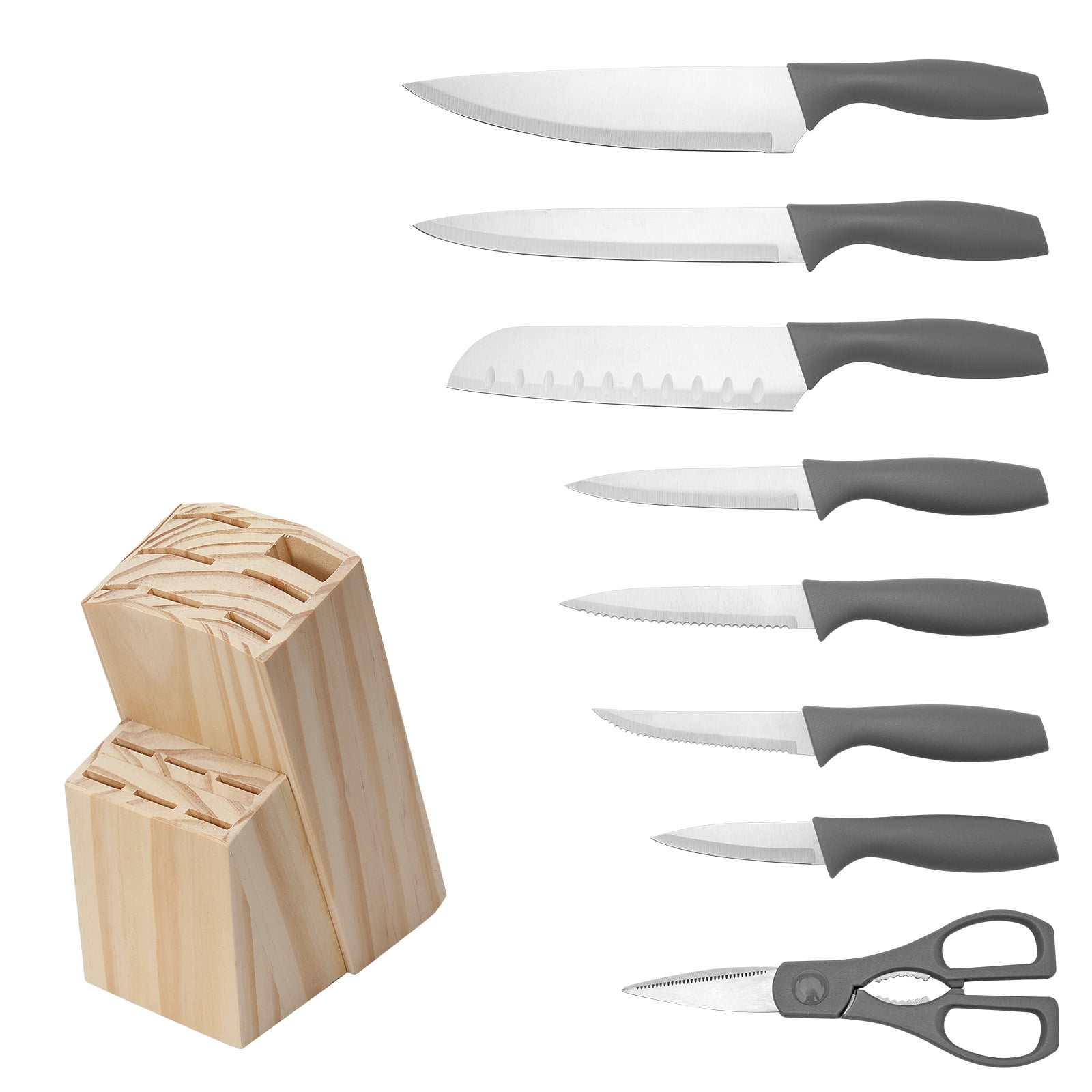 COOK WITH COLOR 14pc Stainless Steel Cutlery Knife Set with Block Gray ...