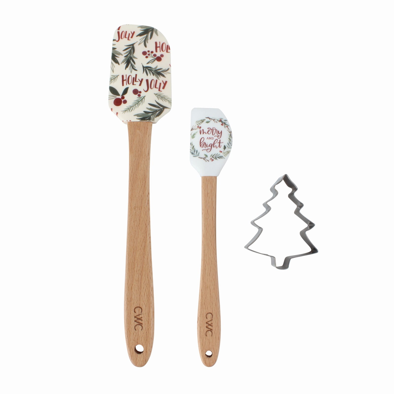 Cook with Color 3 Piece Holiday Spatula & 4 Tree Cookie Cutters Set ...