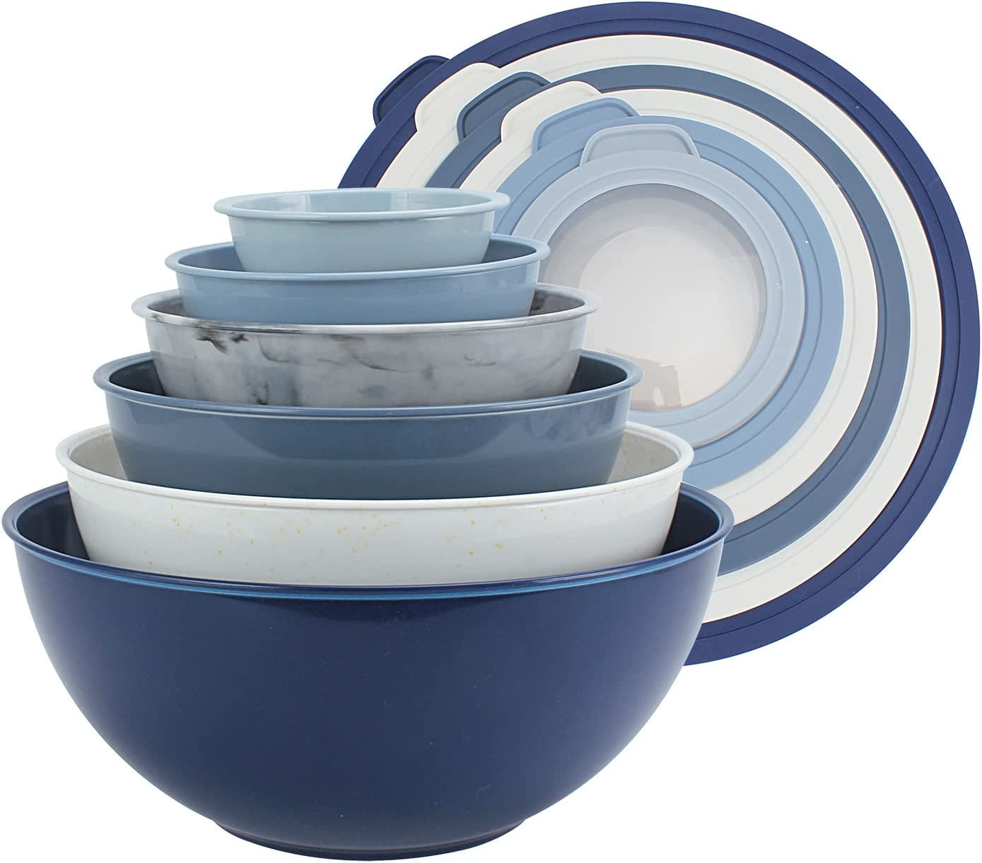 Cook with Color Mixing Bowls with TPR Lids - 12 Piece Plastic Nesting ...