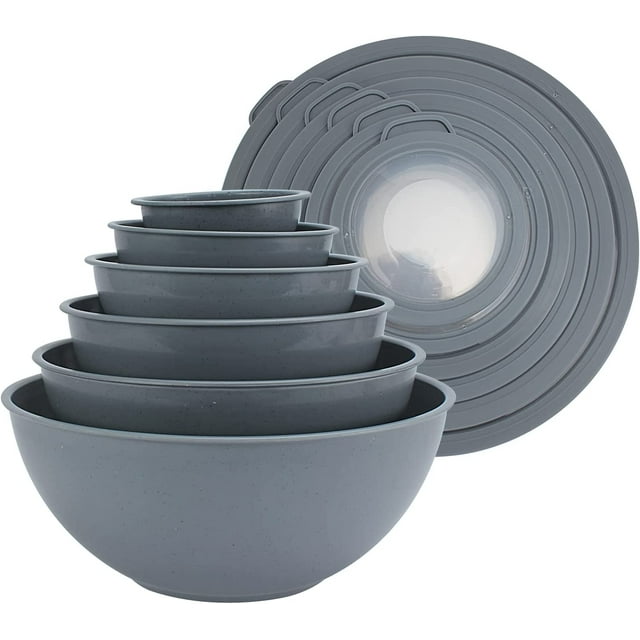 Cook with Color Mixing Bowls with TPR Lids - 12 Piece Plastic Nesting ...