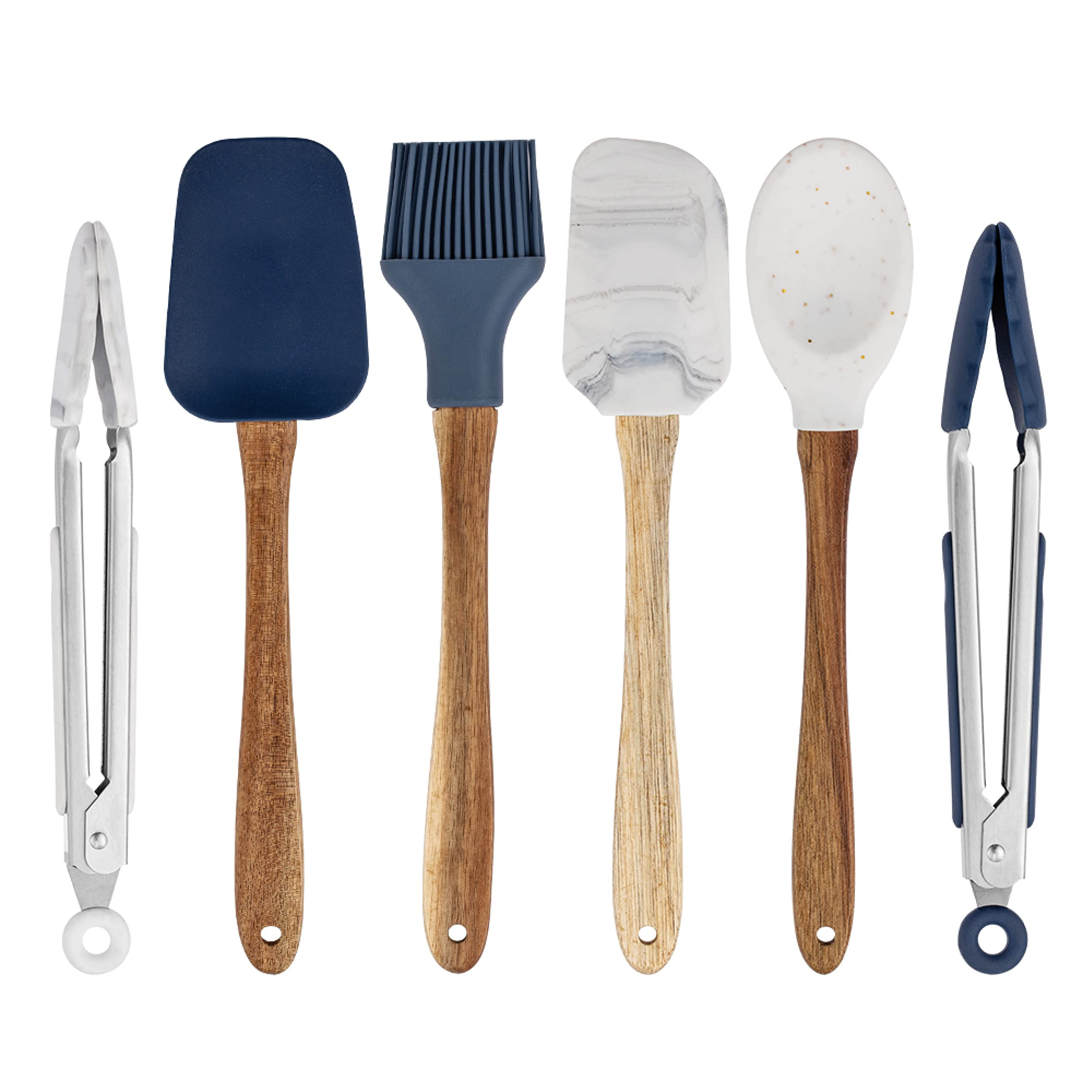 Cook with Color 6 Piece Silicone Kitchen Utensils Set with Wooden ...