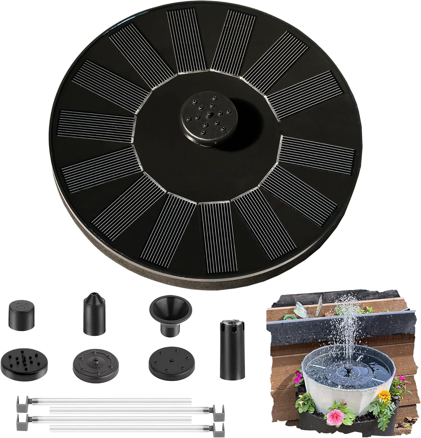 Cookayler Solar Bird Bath Fountain Pump with 6 Nozzle and Anti ...