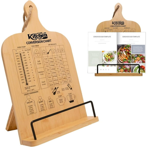 Cookbook Stand for Kitchen Counter, Bamboo Cookbook Holder, Foldable ...