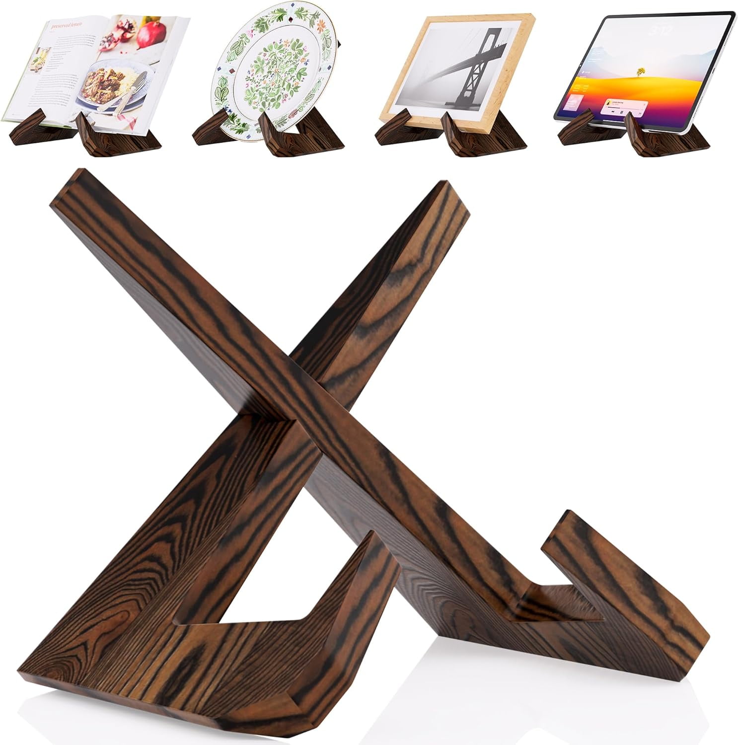Cookbook Stand for Kitchen, Wooden Cook Book Holder, Recipe Book Stand ...