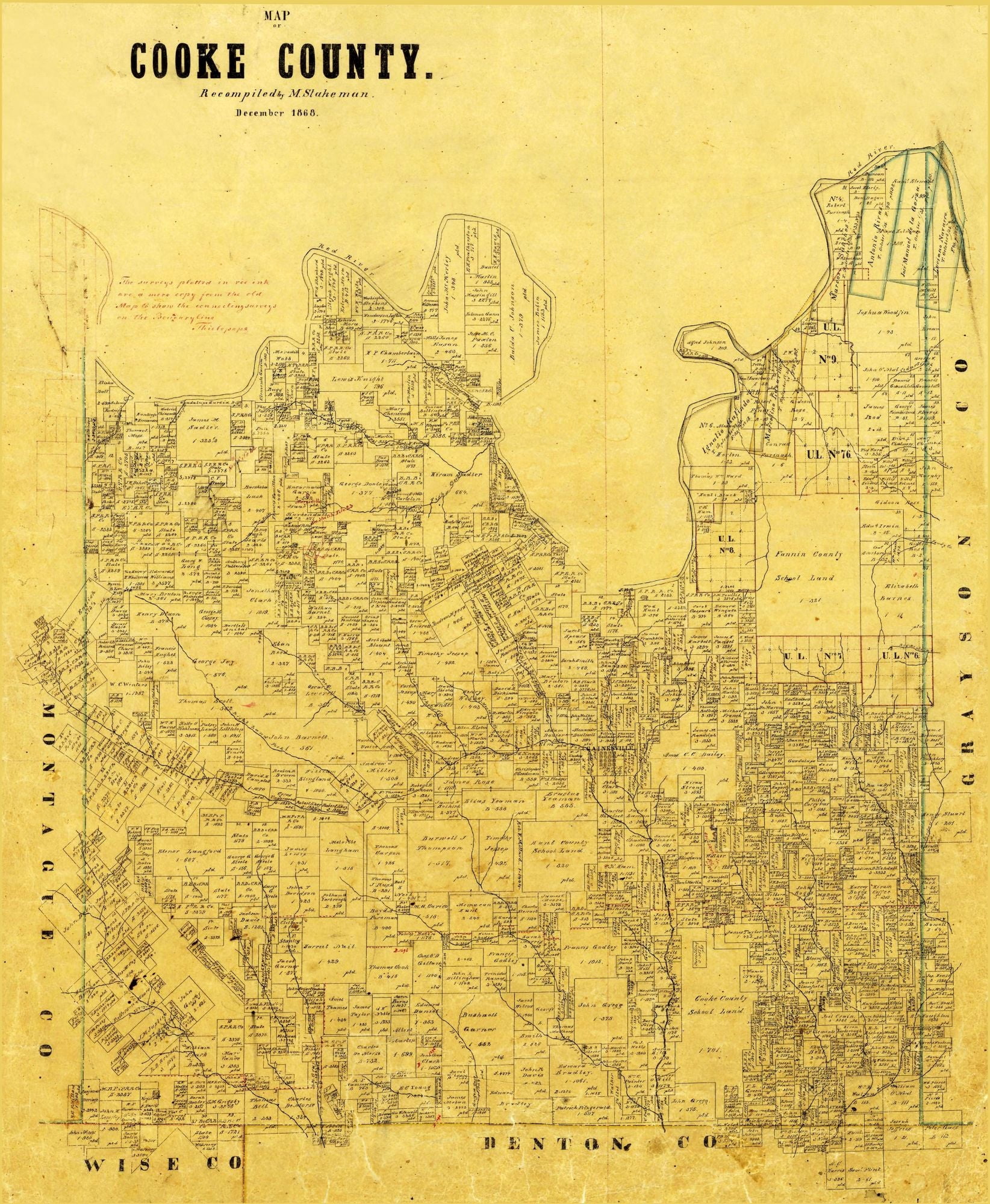 Historic County Map - Cooke County Texas - General Land Office 1868 ...