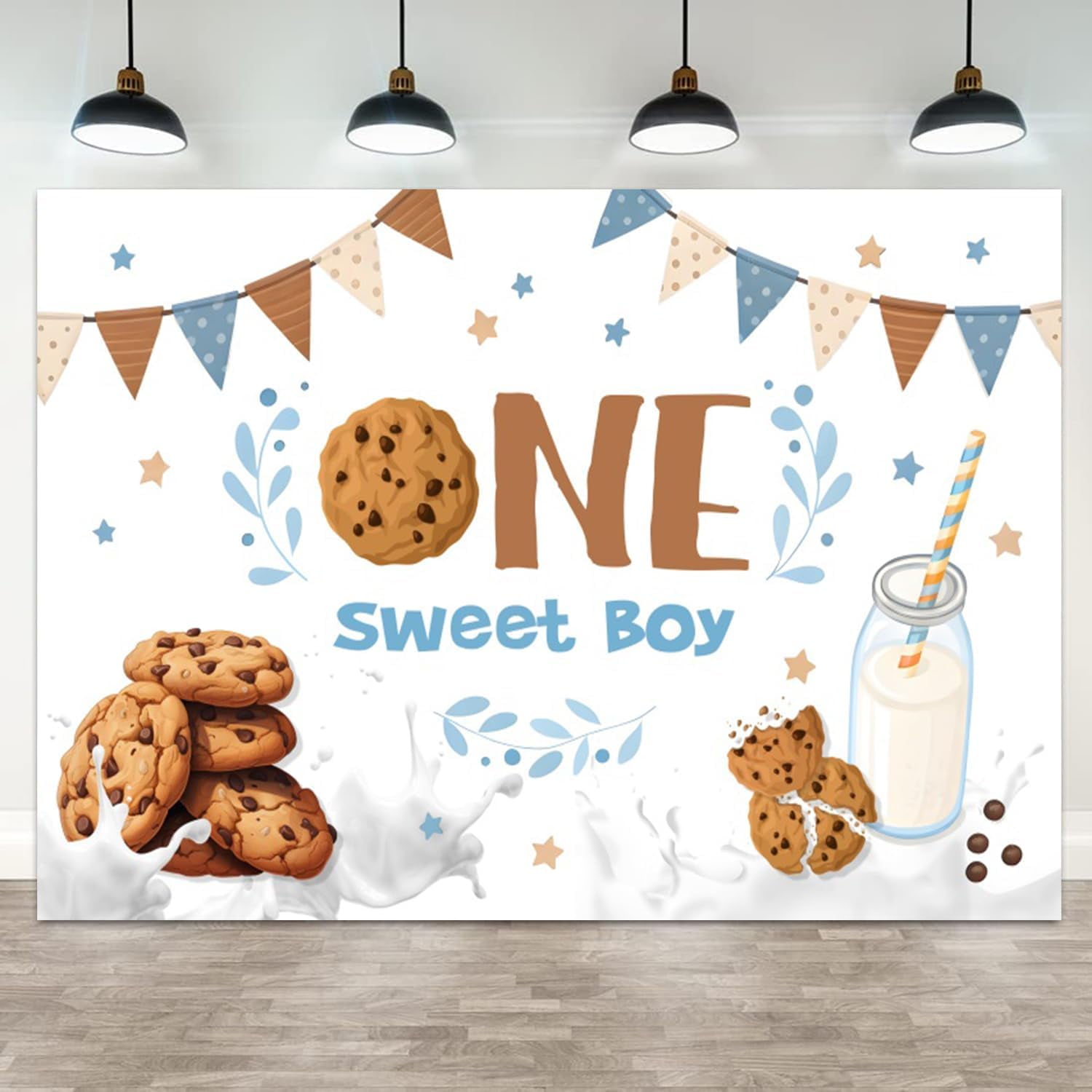 Cookie 1st Birthday Backdrop One Sweet Boy Photography Background Blue ...