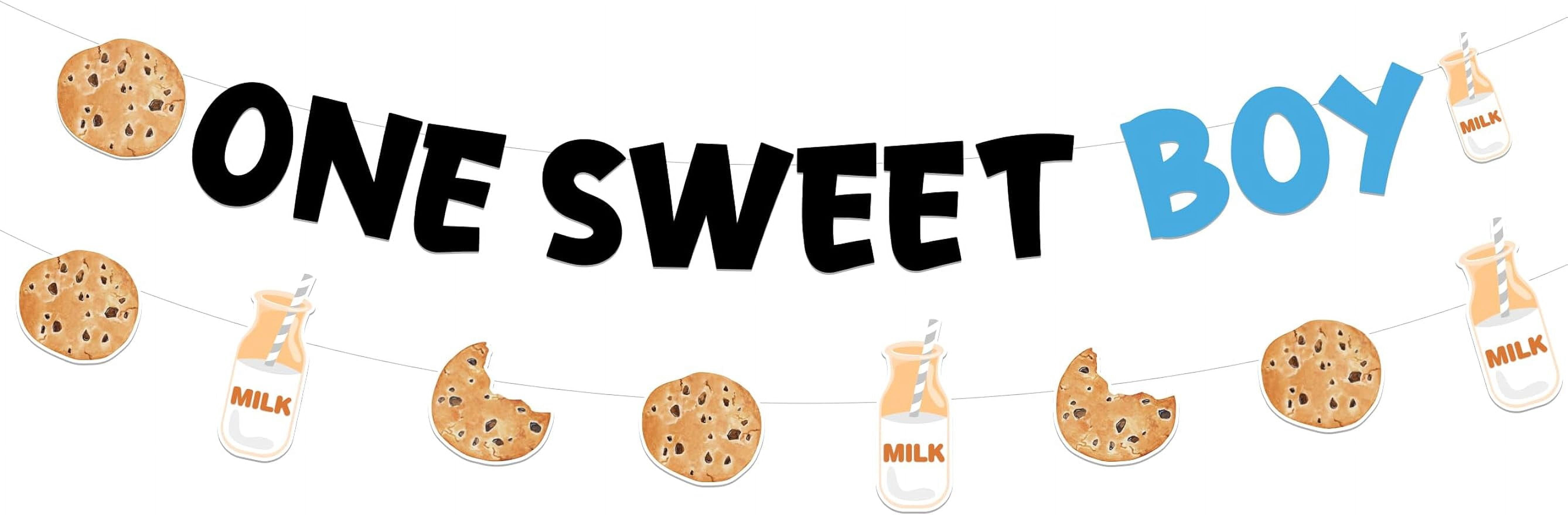 Cookie 1st Birthday Decorations, One Sweet Boy Banner, Cookie and Milk ...