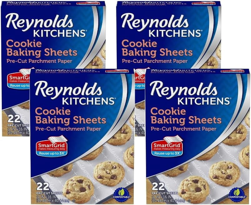 Cookie Baking Sheets, Pre-Cut Parchment Paper, 22 Sheets, (Pack of 4 ...