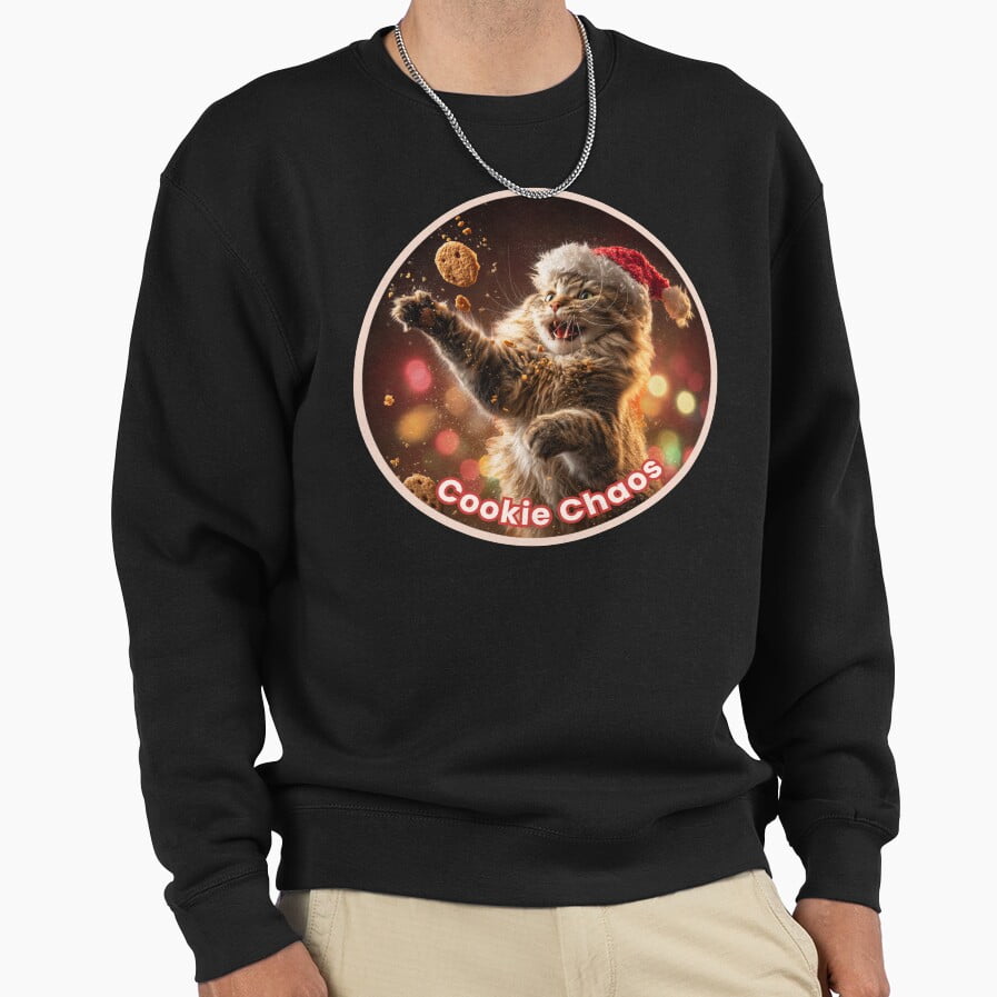 Cookie Chaos Christmas Cat With Cookies Graphic Unisex Sweatshirt Retro ...