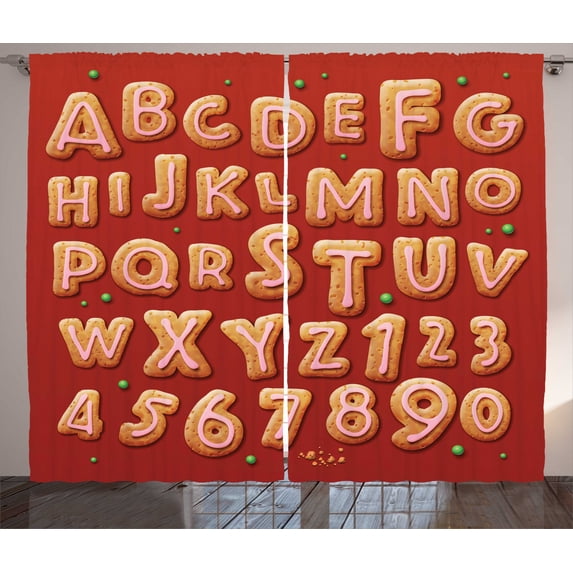 Ambesonne Cookie Curtains 2 Panel Set, New Year Themed ABC and Dots ...