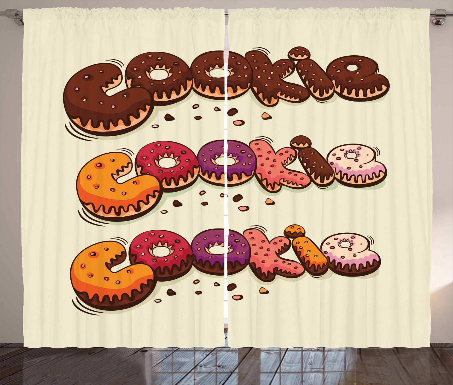 Cookie Curtains 2 Panels Set, Cookies Font Bakery Theme Delicious ...