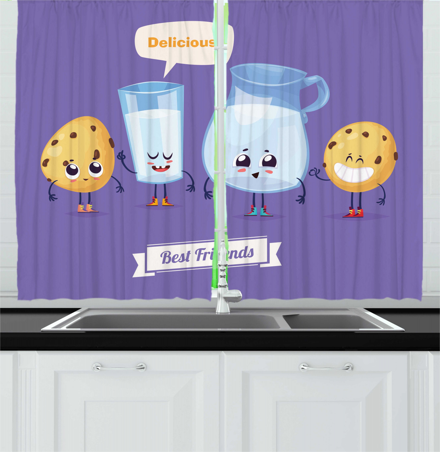 Cookie Curtains 2 Panels Set, Funny Characters with Legs Milk in Jars ...