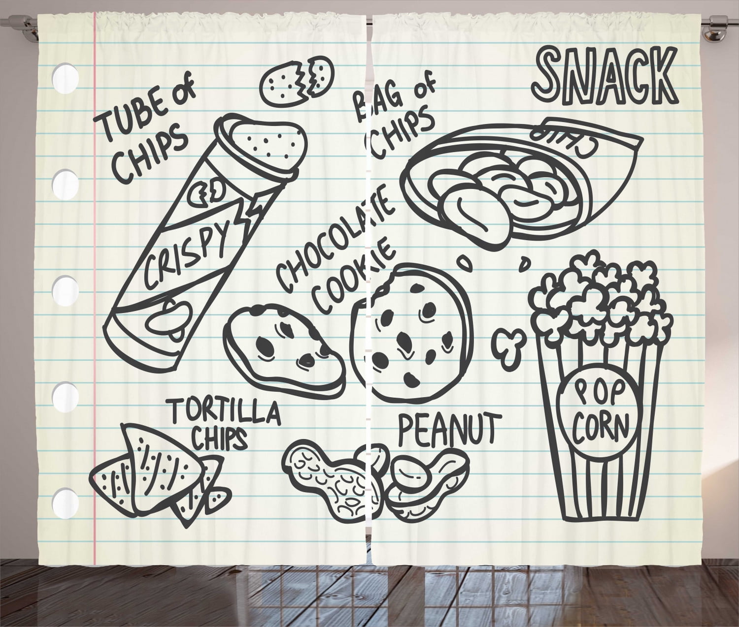 Cookie Curtains 2 Panels Set, Typography on Scratch Paper Crispy ...