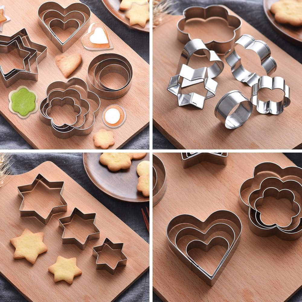 Cookie Cutter Set Stainless Steel Heart Flower Star Shapes Nesting Design 12 Pieces - Walmart.com