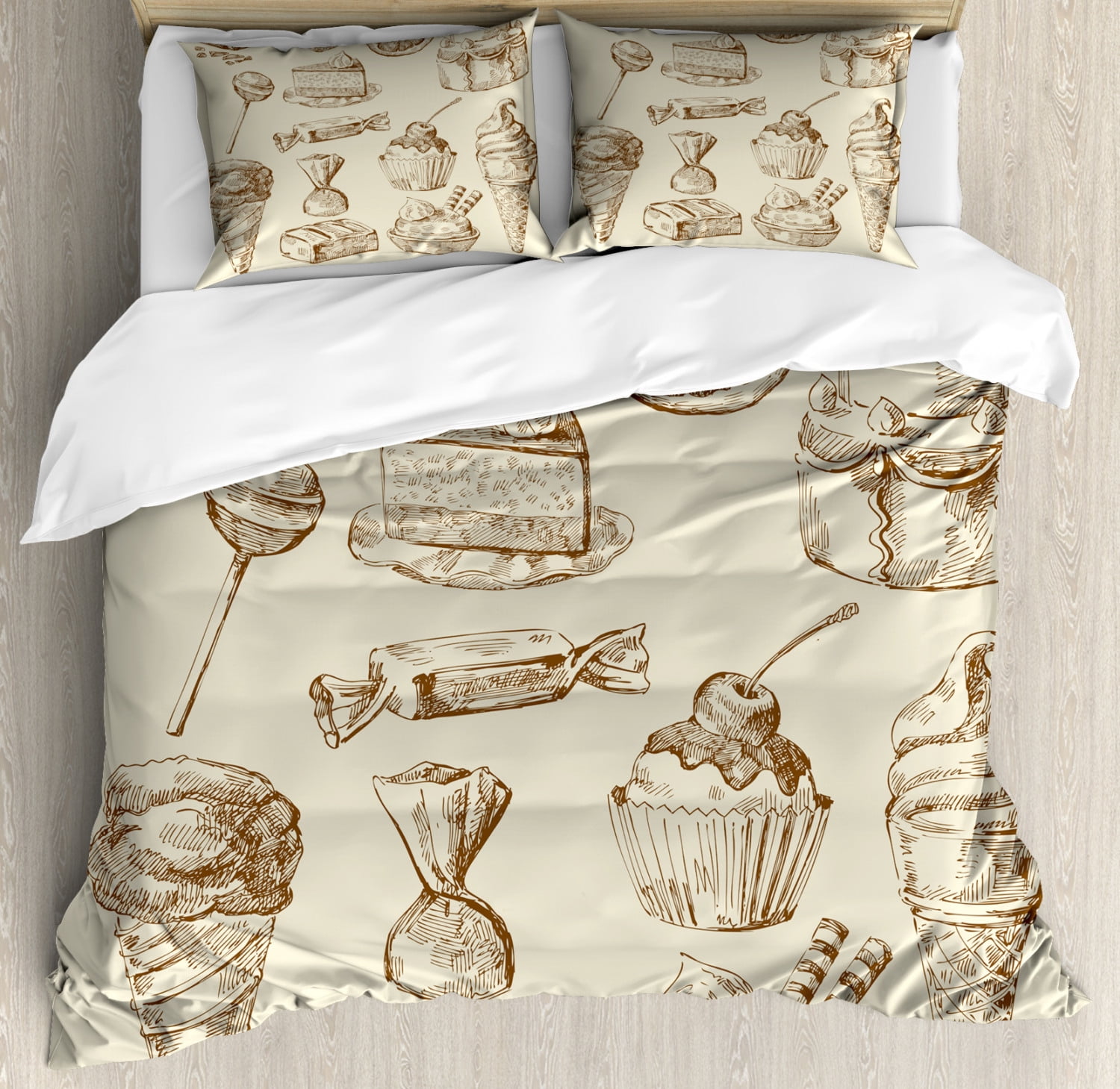 Cookie Duvet Cover Set Queen Size, Chocolate Crumbs Lollipops Pieces of ...