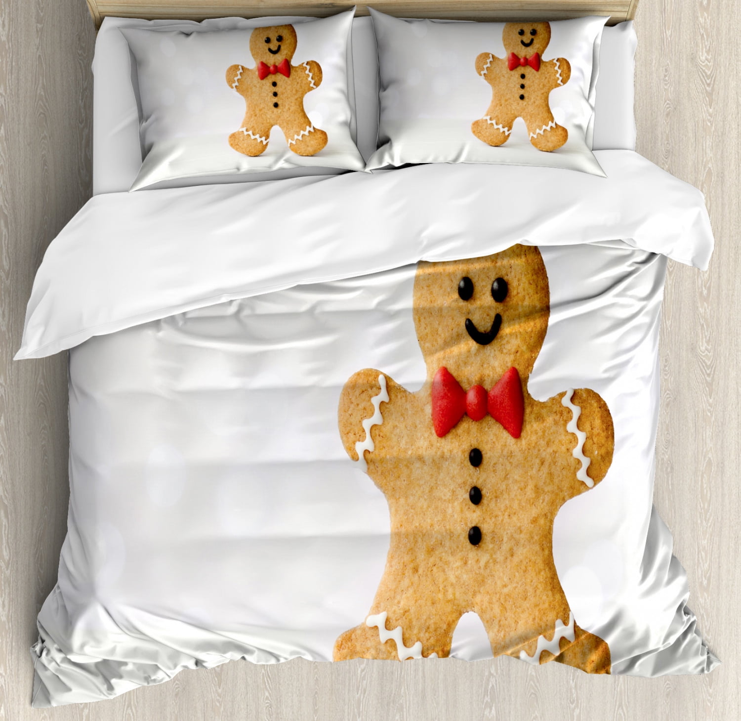 Cookie Duvet Cover Set Queen Size, Cute and Happy Gingerbread Man in a ...