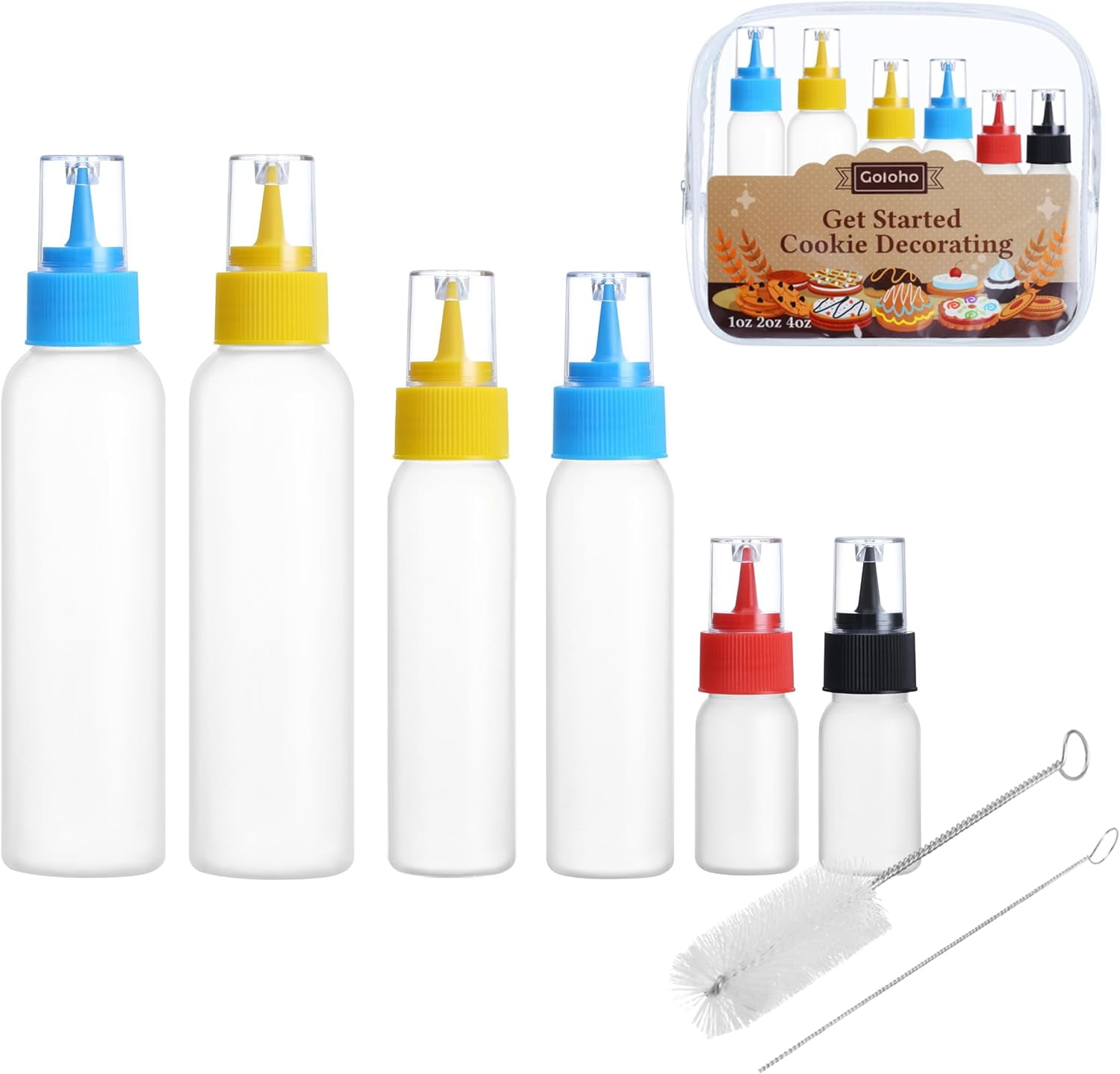 Cookie Icing Bottles, 6 Squeeze Applicator Bottles, 2 each (1, 2 and 4 ...