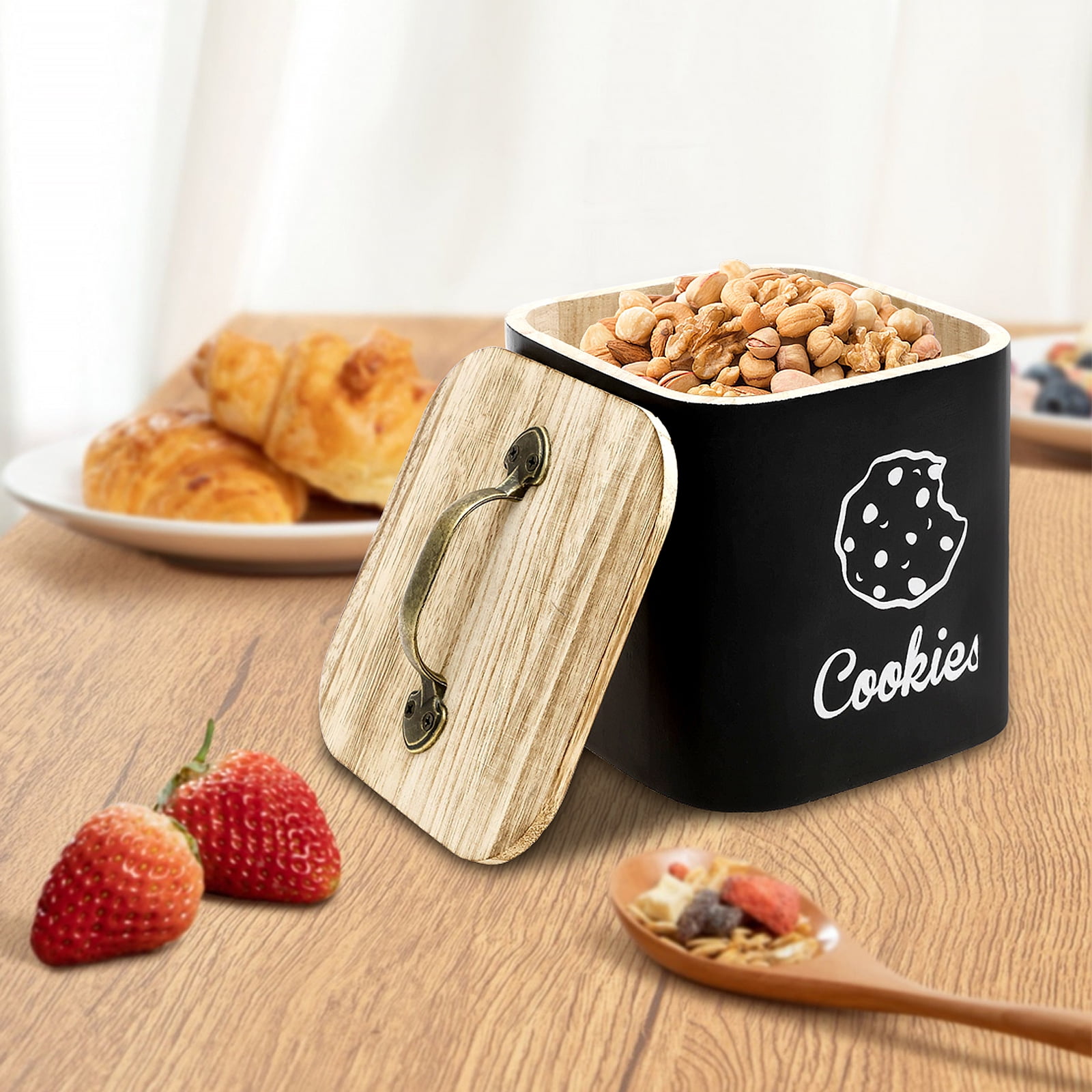 Cookie Jar with Airtight Lid - 5.9"D x 5.7"H Black Iron Cookie Tin with ...