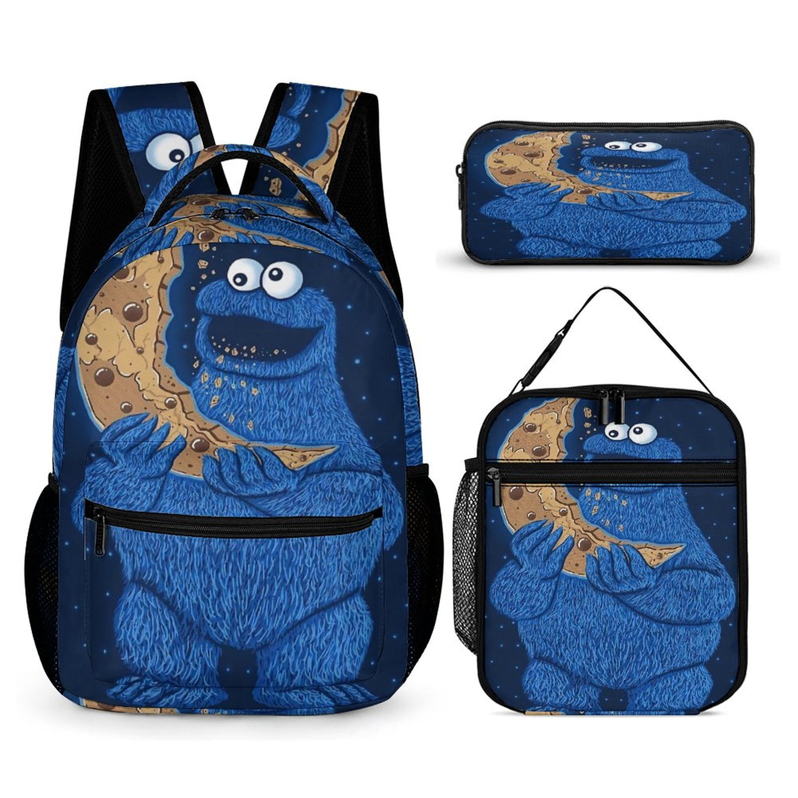 Cookie Monster And Ana 3 Piece Backpack Set Anime Casual Daypack with ...