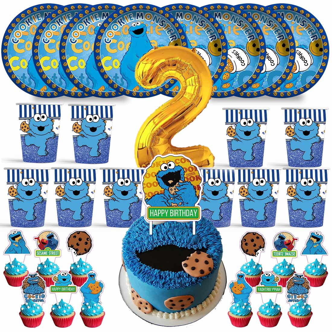 Cookie Monster Birthday 2nd Cups Party Supplies Plates Fans Decorations ...