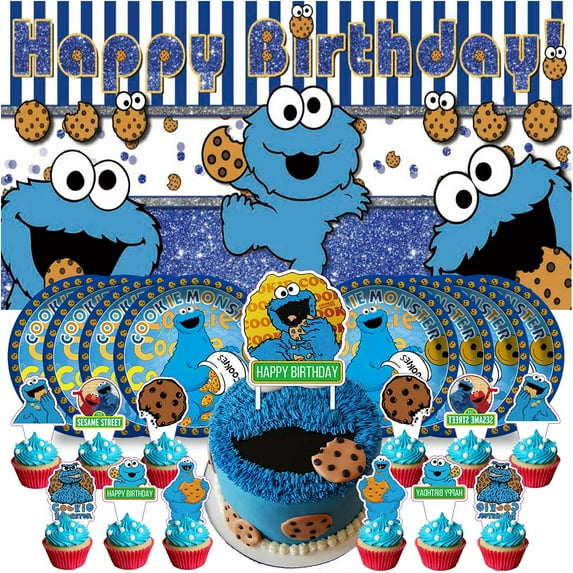 Cookie Monster Birthday Supplies Plates Decorations Decor Backdrop ...