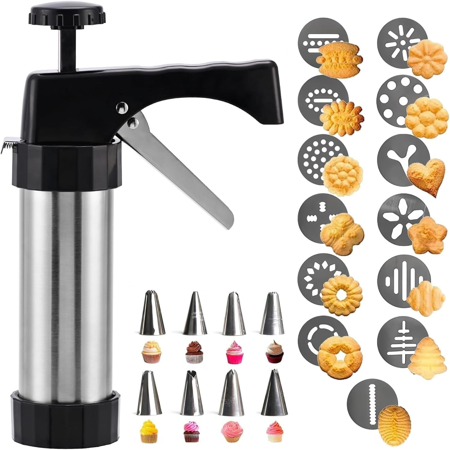 Cookie Press Gun Kit, Spritz Cookie Press with 13 Discs, 8 Piping Tips ...