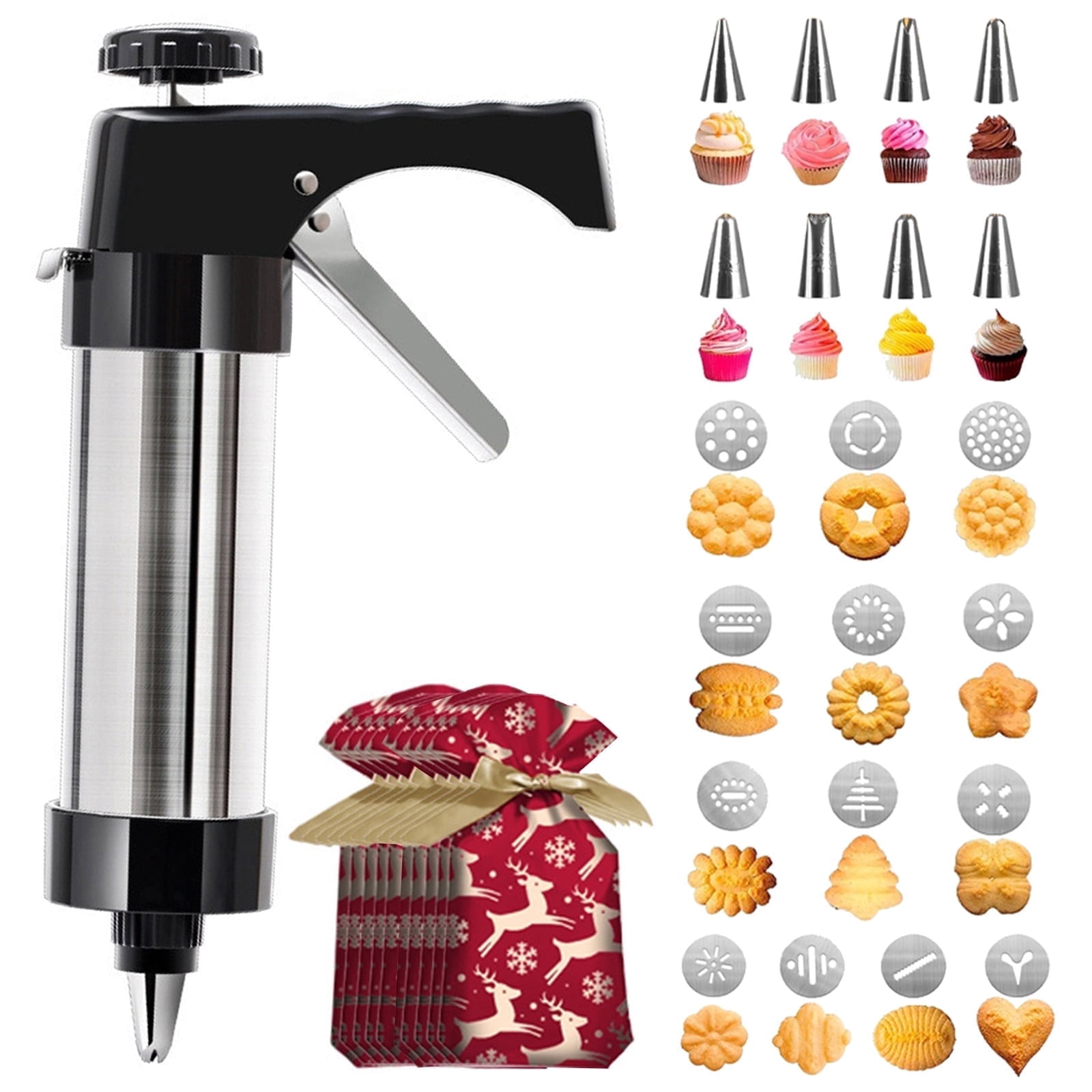 Stainless Steel Manual Cookie & Biscuit Press, 32-Piece Cookie ...