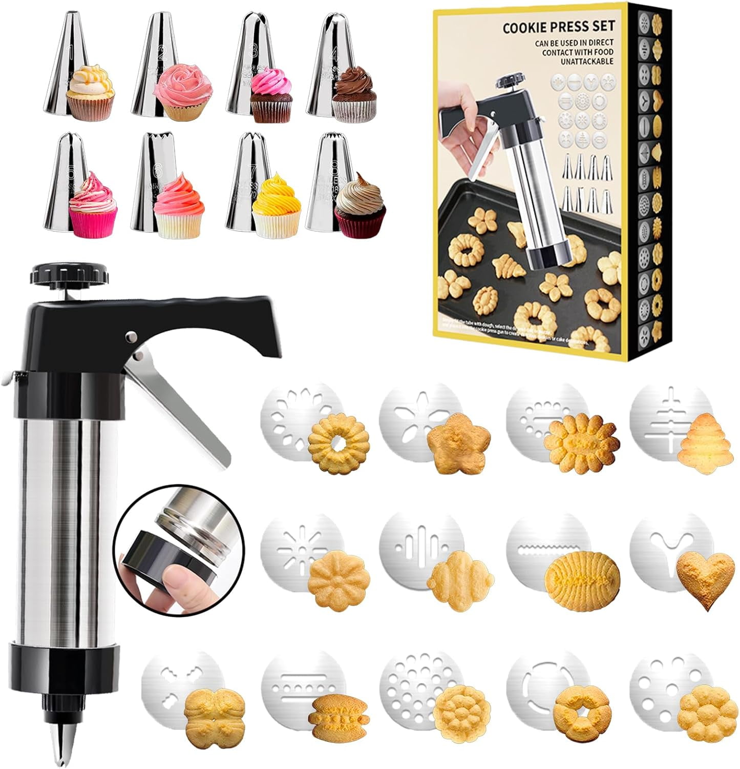 Cookie Pss Gun Black - Spritz Cookie Pss Kit with 13 Discs & 8 Piping ...