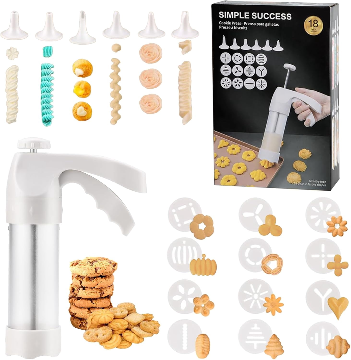 Cookie Pss Gun White - Spritz Cookie Pss Kit with 12 Discs & 6 Piping ...
