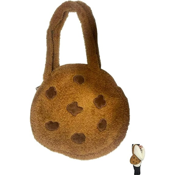 Cookie Purse for Women, Fluffy Plush Shoulder Bag, Chocolate Brown Tote ...