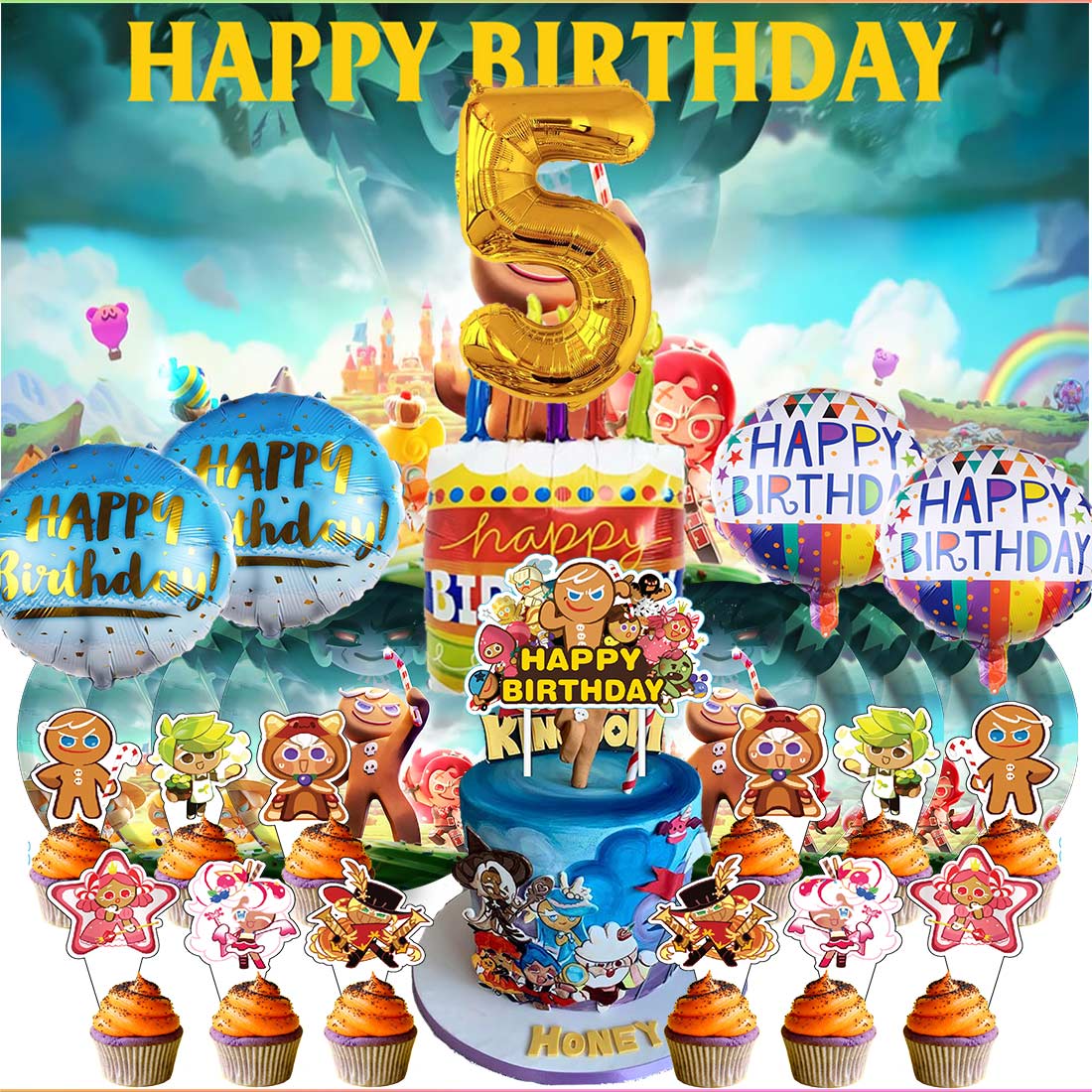 Cookie Run 5th Tableware Balloons Cake Toppers Backdrop Banner Supplies ...