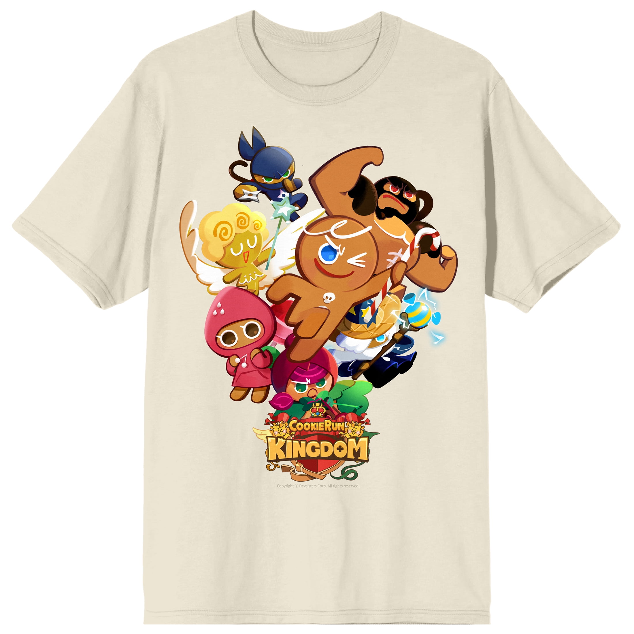 Cookie Run Character Group Shot Adult Natural Crew Neck Short Sleeve T ...