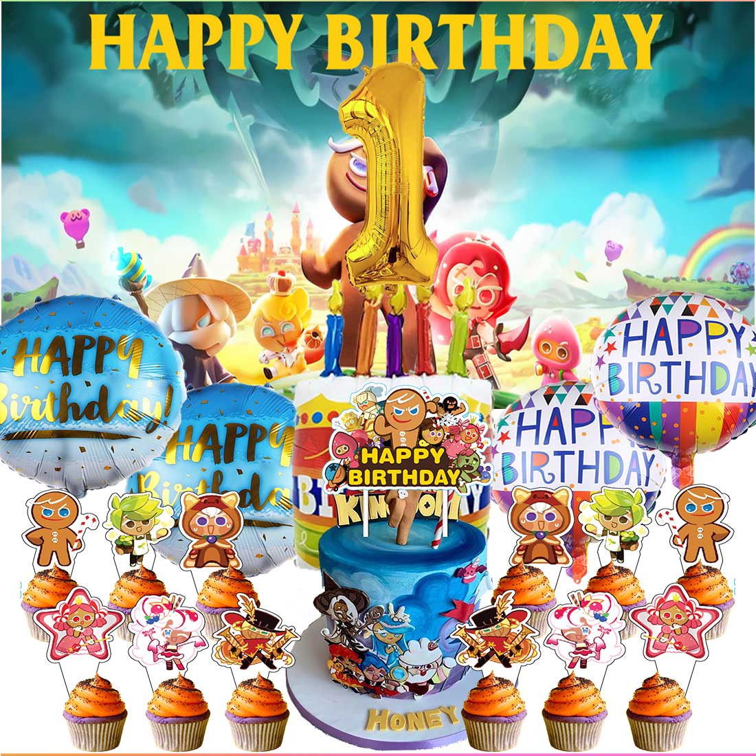 Cookie Run Party Supplies Decor 1st Kit Balloons Birthday Cake Topper ...