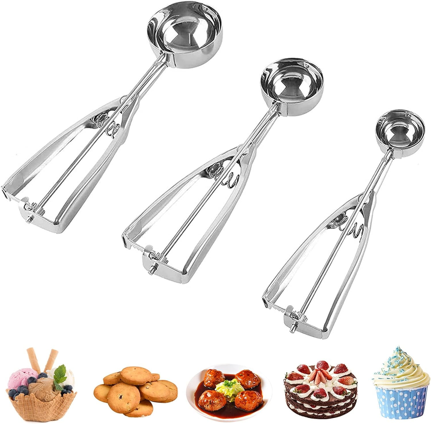 Cookie Scoop Set of 3, Ice Cream Cookie Dough Scoop with Trigger Release, Ice Cream Scooper ...