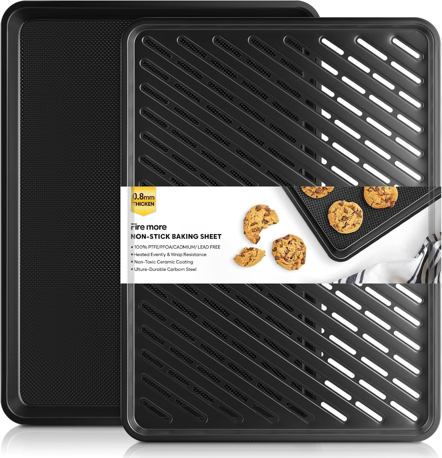 Cookie Sheet for Baking with Wire Rack, Thicker Carbon Steel Half ...