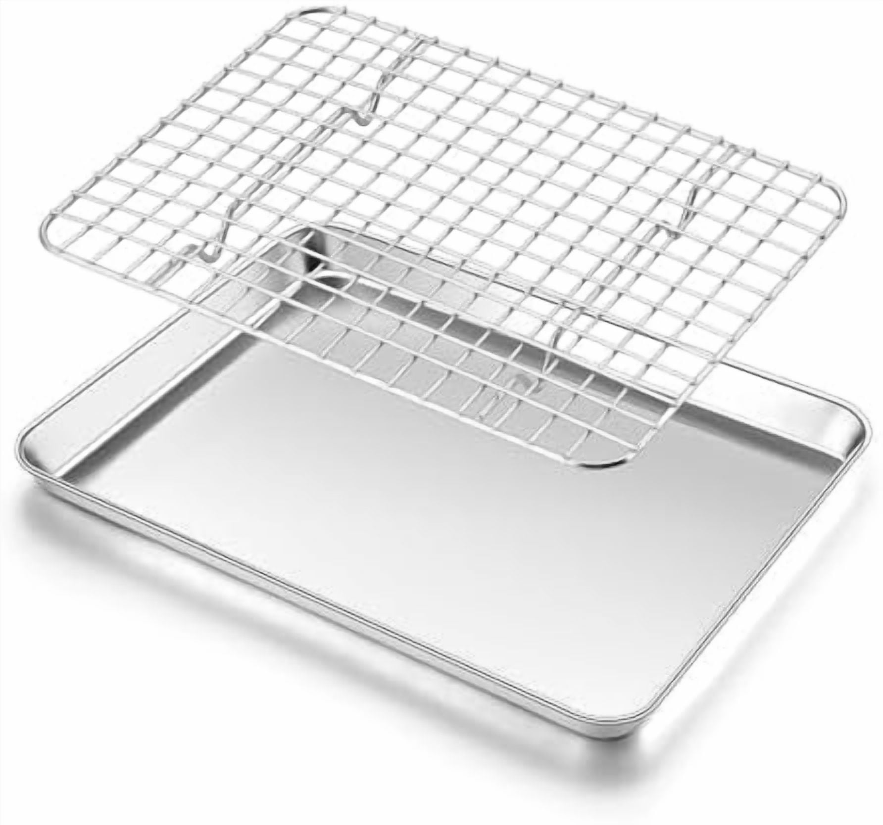 Cookie Sheet with Rack, 10 x 8 Inch Stainless Steel Small Baking Sheet with Wire Rack Set for ...