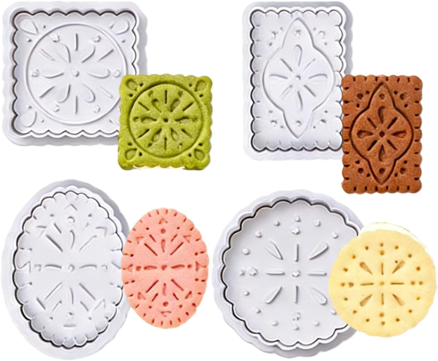 Cookie Stamps for Baking, 4-Piece Cookie Press Set with Plunger, 3D ...