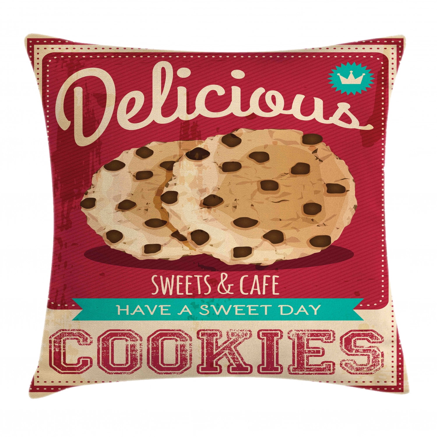 Cookie Throw Pillow Cushion Cover, Chocolate Chip Advertisement Doughy ...