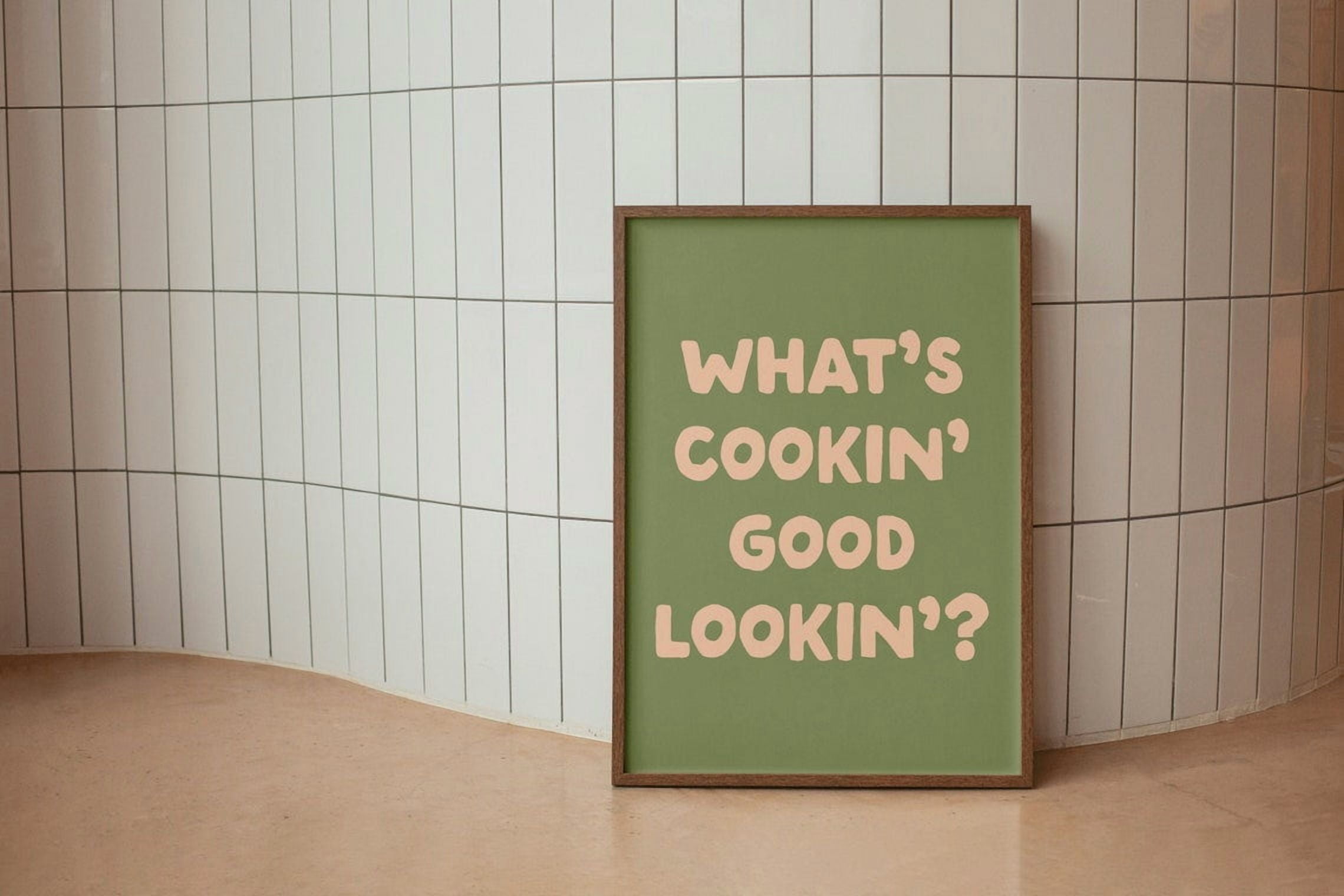 What'S Cookin Good Lookin Art Print, Retro Olive Green Kitchen Print ...