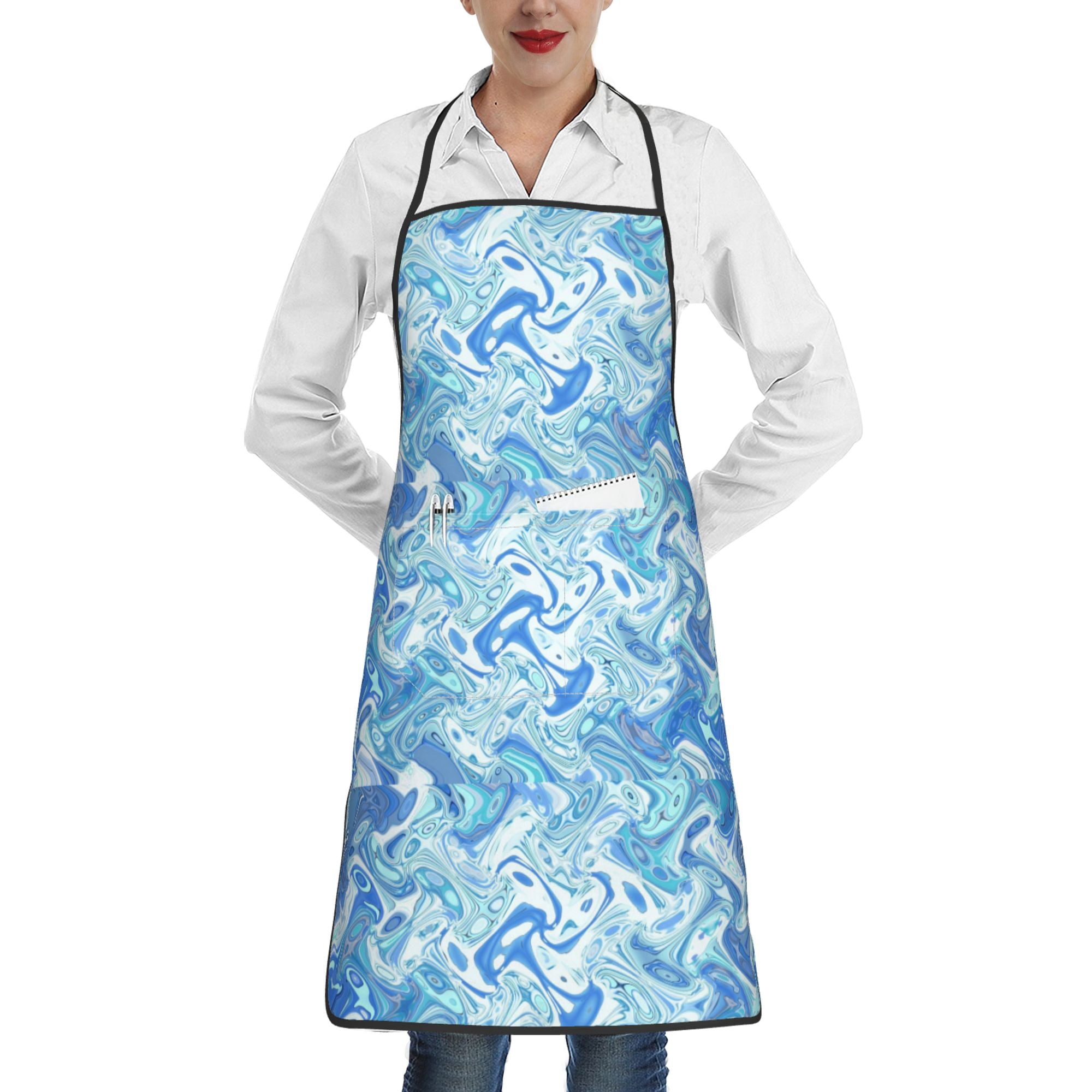 Cooking Apron Abstract Blue Wave Wallpaper Kitchen Apron For Baking/BBQ ...