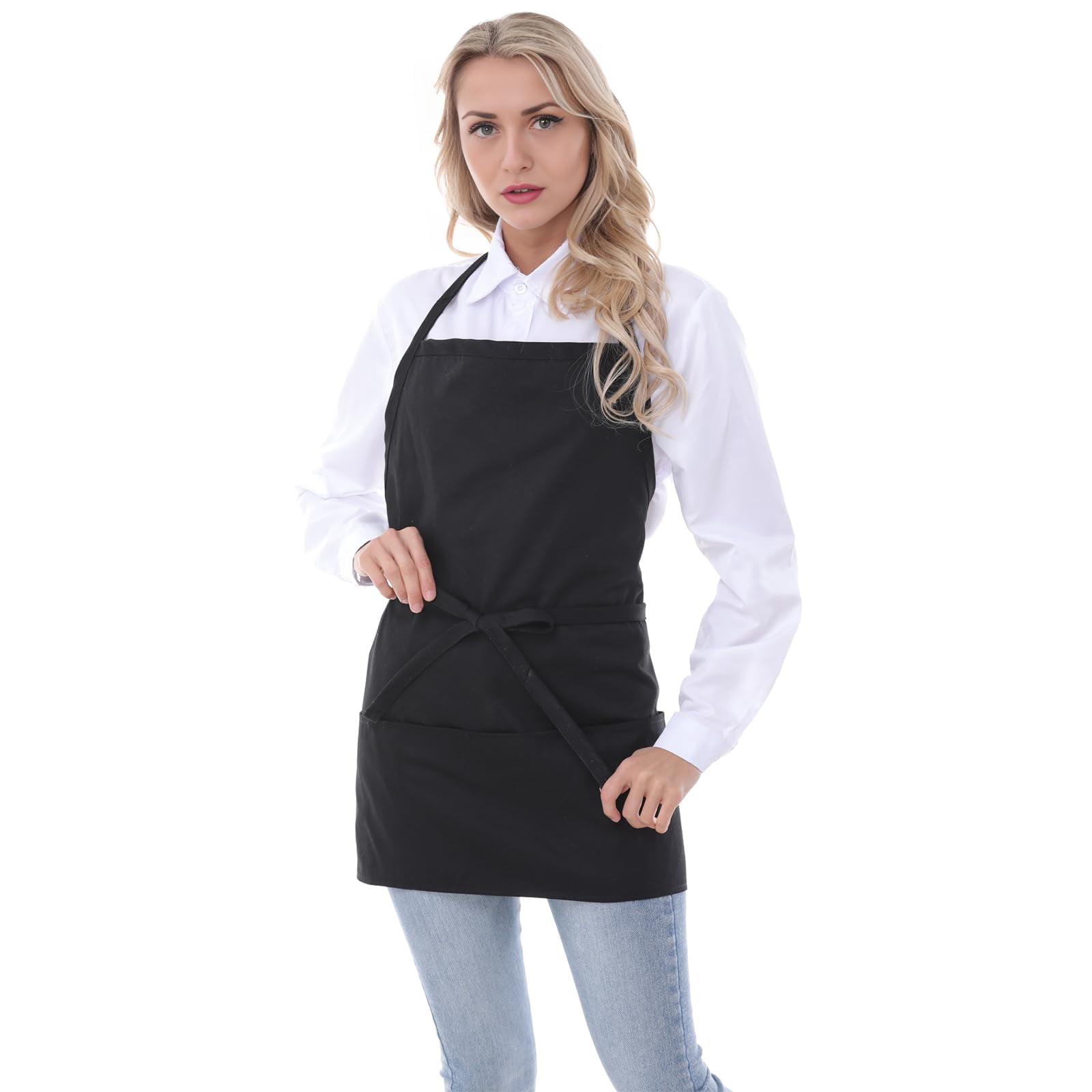 Cooking Apron Black One Size 3 Pockets Unisex Kitchen Workwear ...